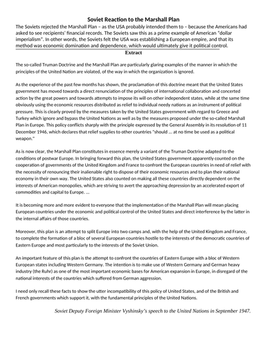 IB History - Cold War - 5. Truman Doctrine & Marshall Plan | Teaching ...