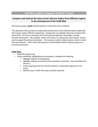 IB History - Cold War - 7. Stalin & Truman | Teaching Resources