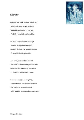 WINTER READING COMPREHENSION. JACK FROST POEM. | Teaching Resources