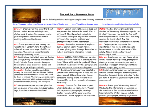 Fire and Ice - Homework Tasks | Teaching Resources