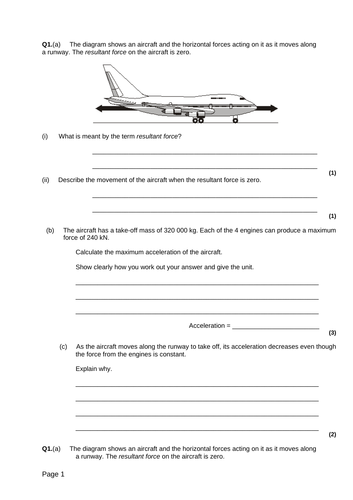 Aqa Gcse Physics 9 1 P10 1 Force And Acceleration And Required Practical Full Lessons Teaching