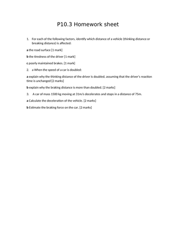 Aqa Gcse Physics 9 1 P10 3 Forces And Braking Full Lesson Teaching