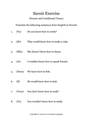 Savoir + Infinitive - French Verb - Translation Exercise | Teaching ...