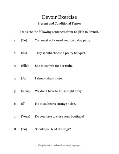 Devoir - Essential French Verb - Translation Exercise | Teaching Resources
