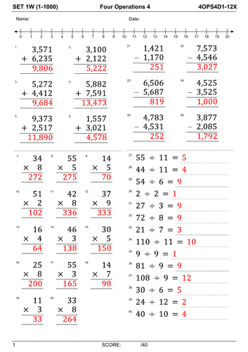 26,000 Four Operations Sums LEVEL 4 - 4 Digit Sums & 1-12x Tables ...