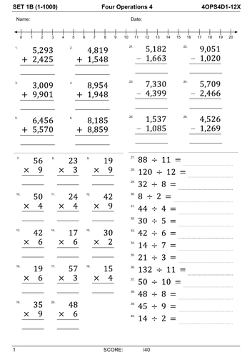 26,000 Four Operations Sums LEVEL 4 - 4 Digit Sums & 1-12x Tables ...
