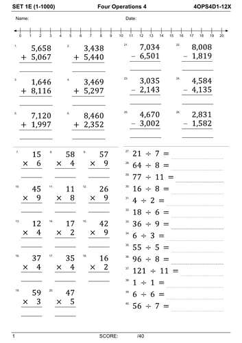 26,000 Four Operations Sums LEVEL 4 - 4 Digit Sums & 1-12x Tables ...