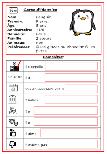 French Personal Information ID Cards | Teaching Resources