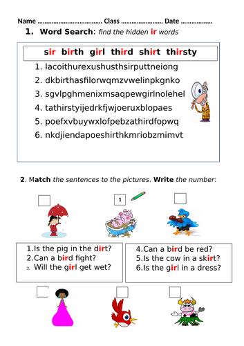 ir digraph worksheet Mrs Pryce's Funny Phonics | Teaching Resources