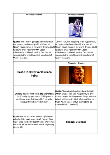 A Streetcar Named Desire Connection Cards | Teaching Resources