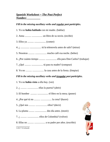 Spanish Past Perfect Worksheet - Pluscuamperfecto | Teaching Resources