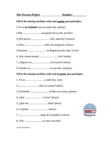 Spanish Present Perfect Tense Worksheet - Pretérito perfecto Compuesto ...