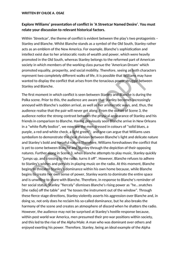 Conflict Essay - A Streetcar Named Desire | Teaching Resources