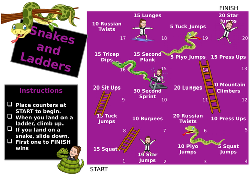 Snakes and Ladders Fitness Game | Teaching Resources