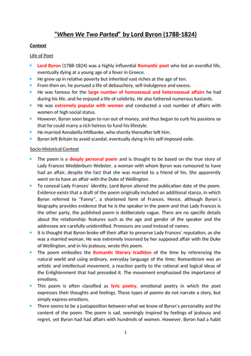 (1) When We Two Parted by Lord Byron - GRADE 9 Poem Notes AQA English ...