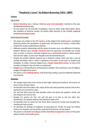 (3) Porphyria's Lover by Robert Browning - GRADE 9 Poem Notes AQA ...
