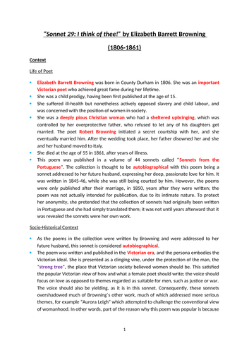 (4) Sonnet 29 "I think of thee" by Elizabeth Barrett Browning - GRADE 9 ...