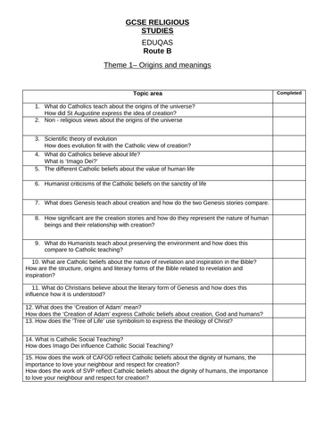 Good and Evil/Origins and Meanings exam topic checklist | Teaching ...