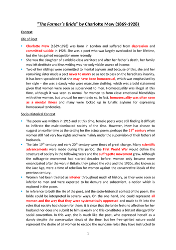 (7) The Farmer's Bride by Charlotte Mew - GRADE 9 Poem Notes AQA ...