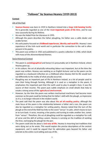 (10) Follower by Seamus Heaney - GRADE 9 Poem Notes AQA English ...
