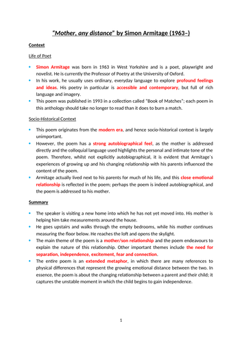 (11) Mother, any distance by Simon Armitage - GRADE 9 Poem Notes AQA ...