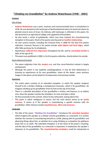 (15) Climbing my Grandfather by Andrew Waterhouse - GRADE 9 Poem Notes ...