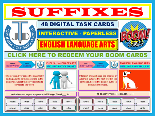 SUFFIXES: 48 BOOM CARDS | Teaching Resources