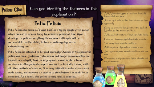 Potions Class Lesson- Designing, Instructions and Explanations ...