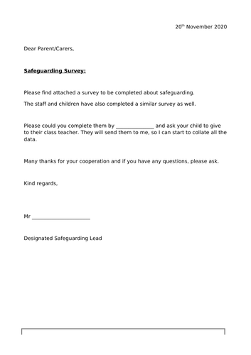 Safeguarding Surveys and letter- for parents, staff and children ...