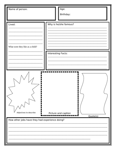 Year 4 - Biography Research Sheet | Teaching Resources