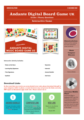 Andante Digital Interactive Board Game UK Version | Teaching Resources