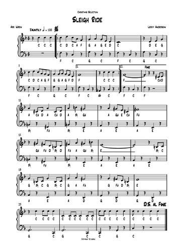 "SLEIGH RIDE" [EASY PIANO ARRANGEMENT] | Teaching Resources