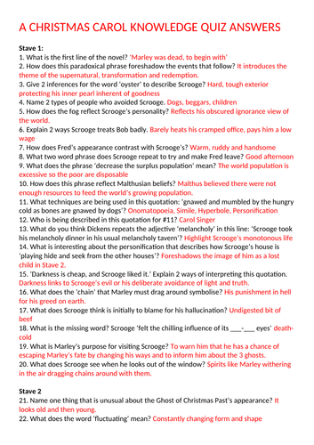 A Christmas Carol 100 Comprehension Questions With Answer Sheet