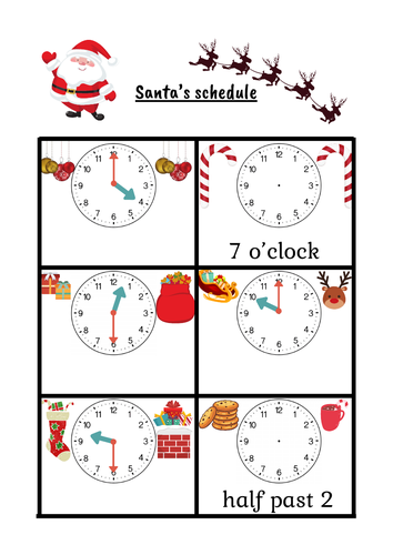 Santa’s schedule time worksheet | Teaching Resources