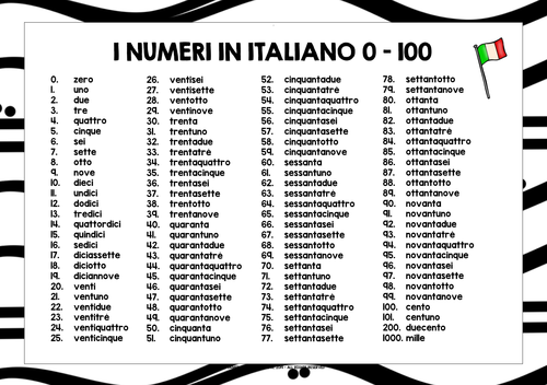 ITALIAN NUMBERS 0-100 LIST FREEBIE #2 | Teaching Resources