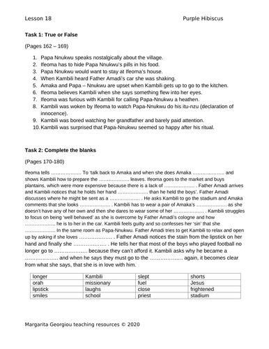 Purple Hibiscus SOW and resources with answers Part 2 | Teaching Resources