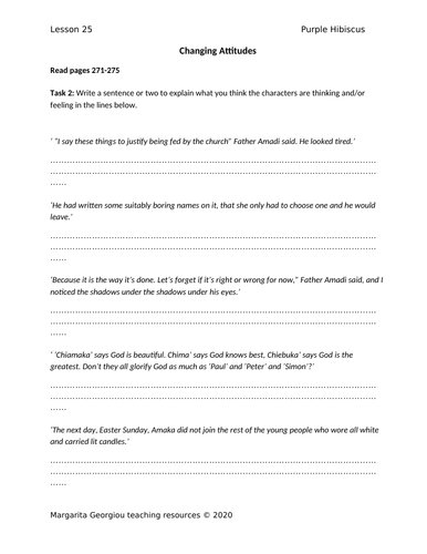 Purple Hibiscus SOW and resources with answers Part 2 | Teaching Resources