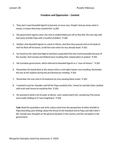 Purple Hibiscus SOW and resources with answers Part 2 | Teaching Resources