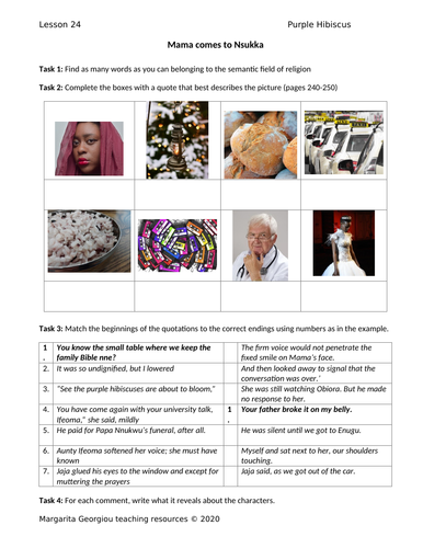 Purple Hibiscus SOW and resources with answers Part 2 | Teaching Resources