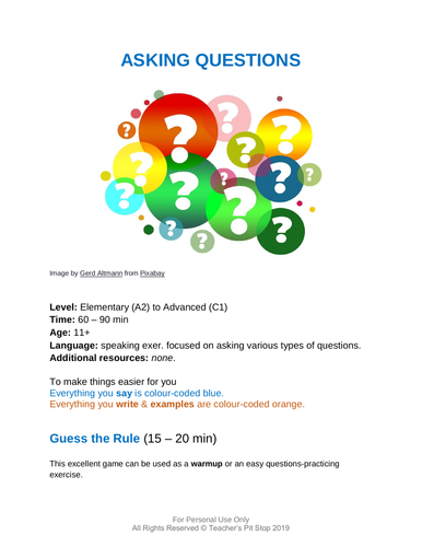 ESL Lesson - ASKING QUESTIONS | Teaching Resources