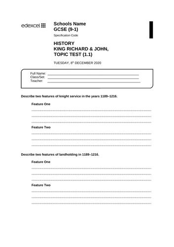 GCSE History - King Richard and John (Fedual Systems) | Teaching Resources