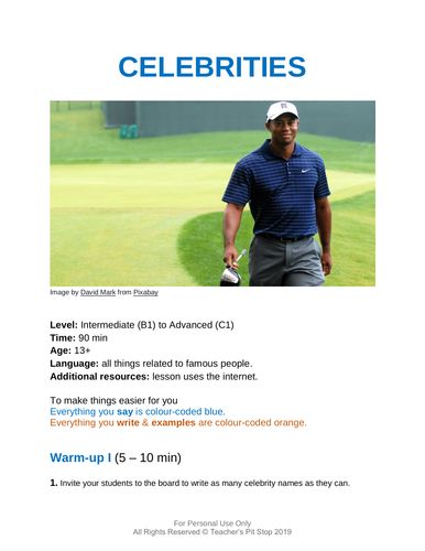 ESL Lesson - CELEBRITIES | Teaching Resources