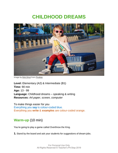 ESL Lesson - CHILDHOOD DREAMS | Teaching Resources