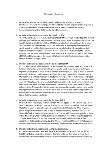 AQA PSYCHOLOGY MEMORY - EVERY POSSIBLE QUESTION AND ANSWER | Teaching ...