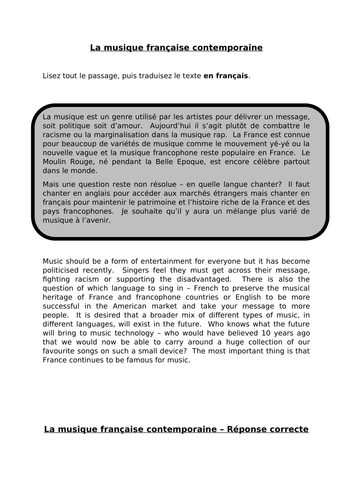 La musique - translation practice | Teaching Resources