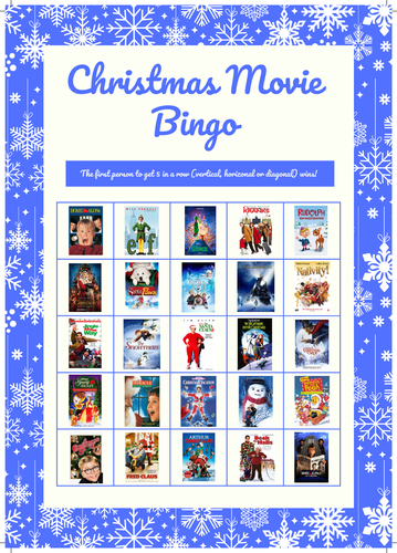 Christmas Movie Bingo - 5 X Bingo Game Sheets and 1 Grid Card. Fun ...