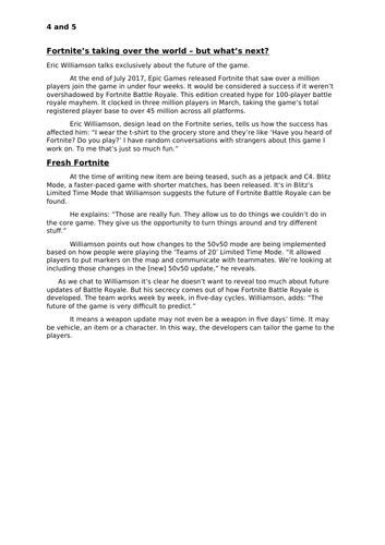 Fortnite reading comprehension | Teaching Resources
