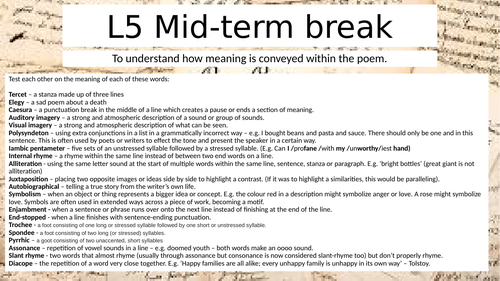 Mid-Term Break by Seamus Heaney Analysis | Teaching Resources