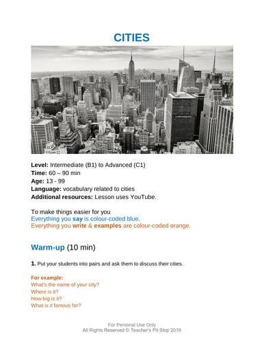 ESL Lesson - CITIES | Teaching Resources