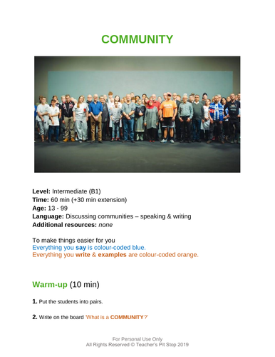 ESL Lesson -COMMUNITY | Teaching Resources